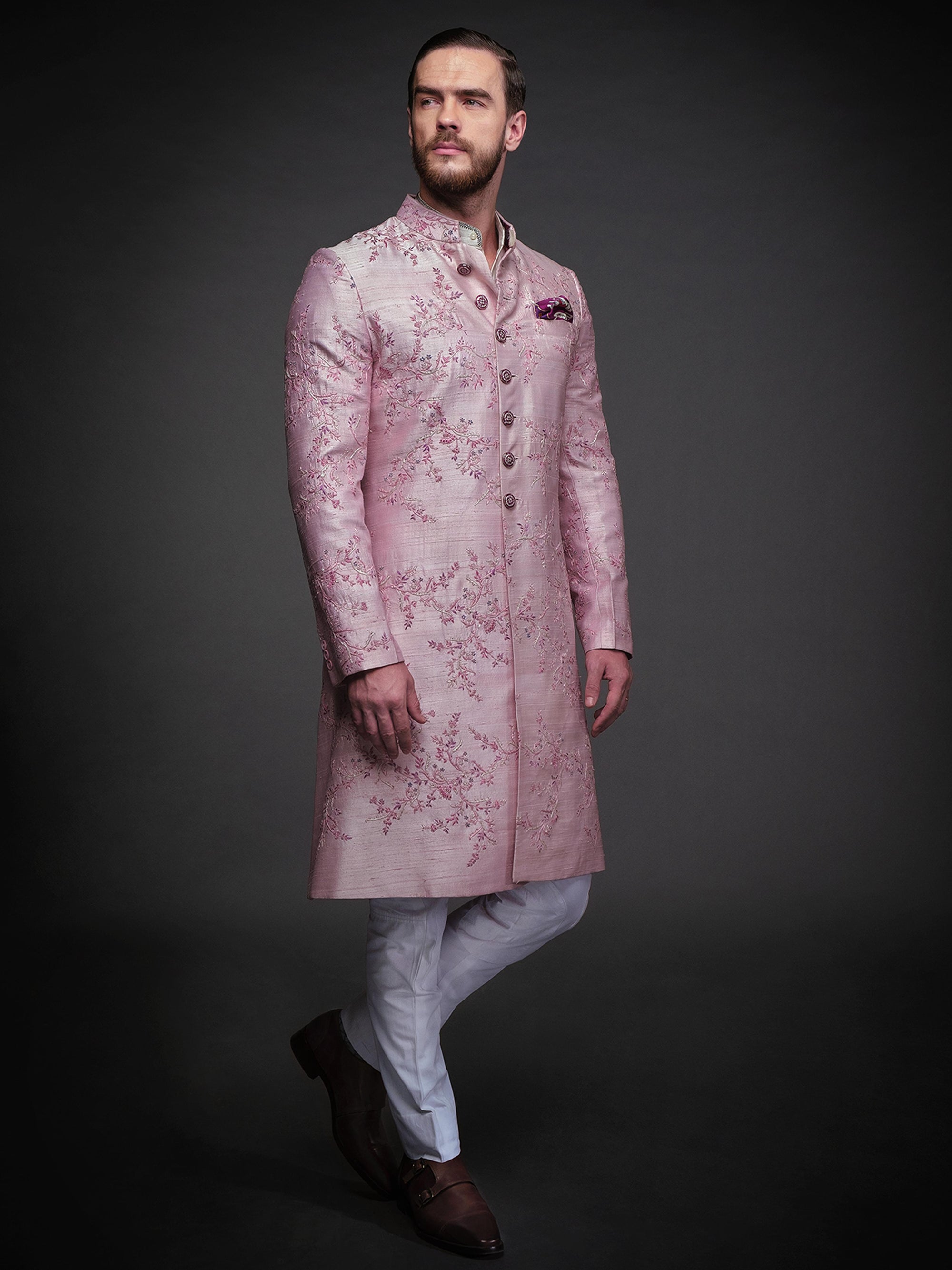 PINK EMBROIDERED SILK ACHKAN